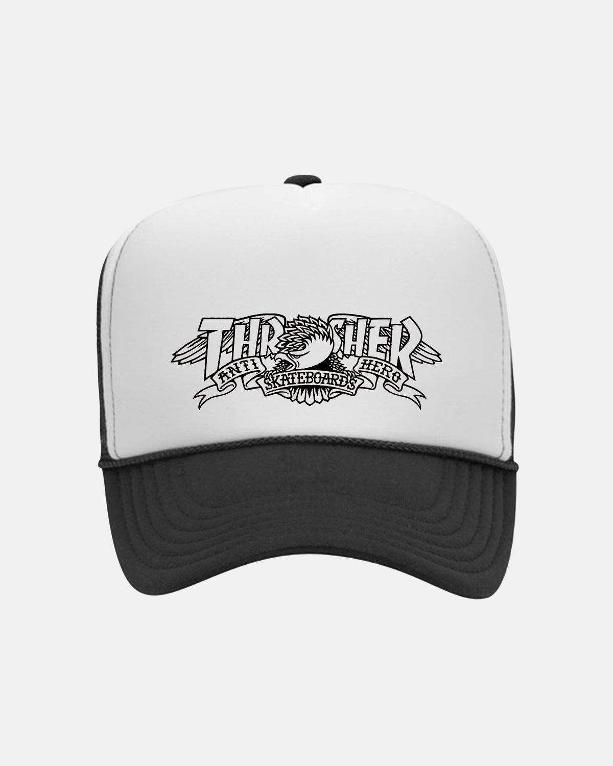 Thrasher X Antihero: MAG BANNER - TRUCKER - BLACK/BLACK/WHITE ...